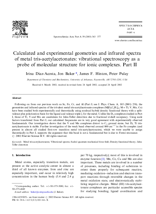 (PDF) Calculated and experimental geometries and infrared spectra of ...