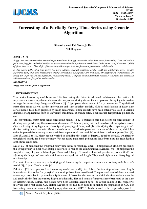 Pdf Forecasting Of A Partially Fuzzy Time Series Using Genetic