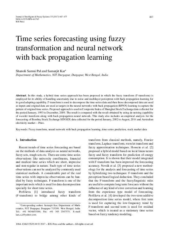 Pdf Time Series Forecasting Using Fuzzy Transformation And Neural
