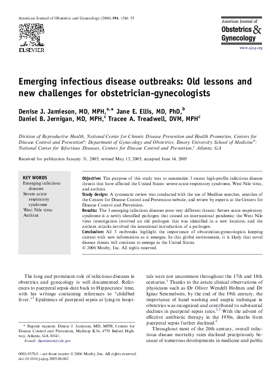 (PDF) Emerging infectious disease outbreaks: Old lessons and new ...