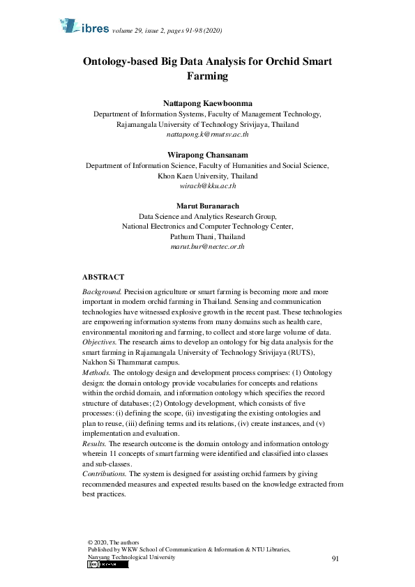 (PDF) Ontology-based big data analysis for orchid smart farming