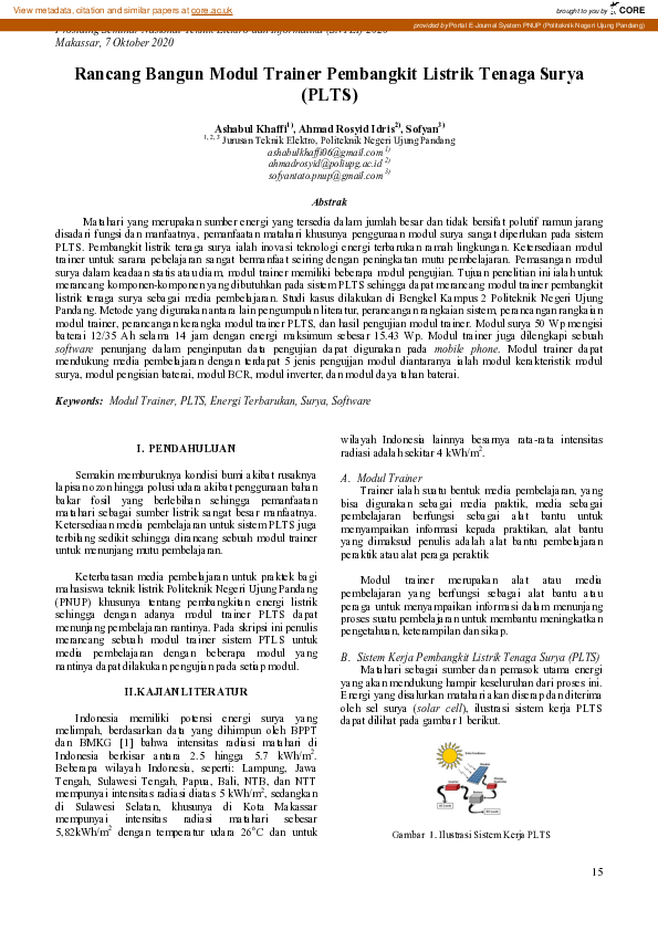 (PDF) Rancang Bangun Modul Trainer Pembangkit Listrik Tenaga Surya ...