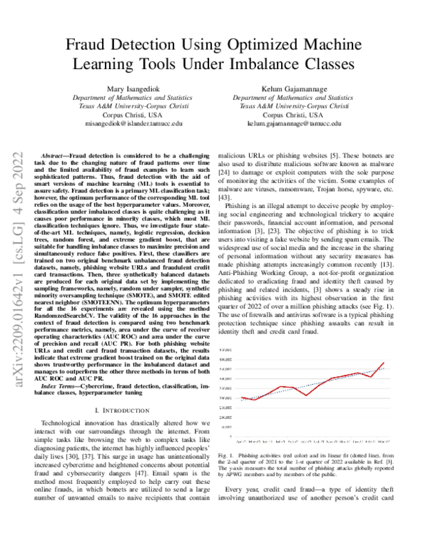 (PDF) Fraud Detection Using Optimized Machine Learning Tools Under Imbalance Classes