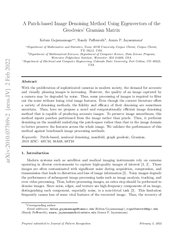 Pdf A Patch Based Image Denoising Method Using Eigenvectors Of The