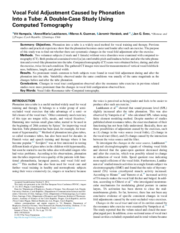 (PDF) Vocal Fold Adjustment Caused by Phonation Into a Tube: A Double-Case Study Using Computed ...