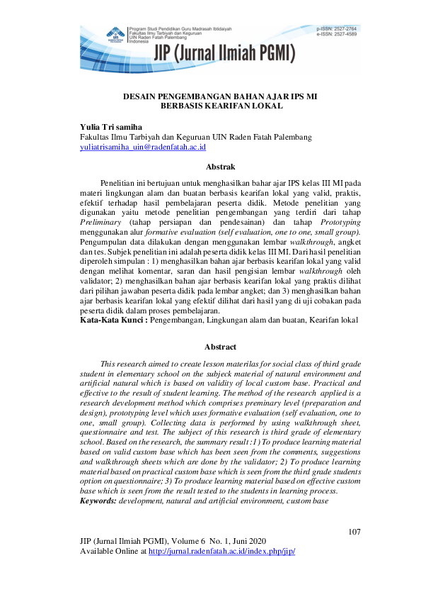 (PDF) Desain Pengembangan Bahan Ajar IPS MI Berbasis Kearifan Lokal