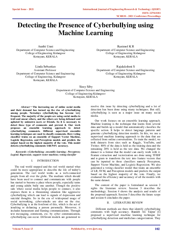 (PDF) Cyberbullying Detection via Ensemble Learning