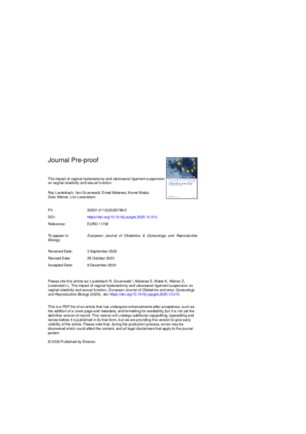 Pdf The Impact Of Vaginal Hysterectomy And Uterosacral Ligament