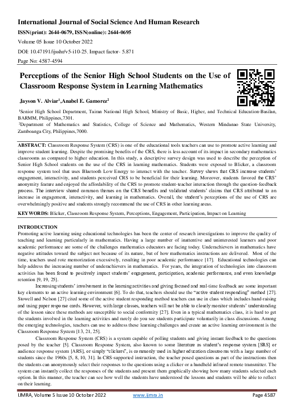 (PDF) Perceptions of the Senior High School Students on the Use of ...
