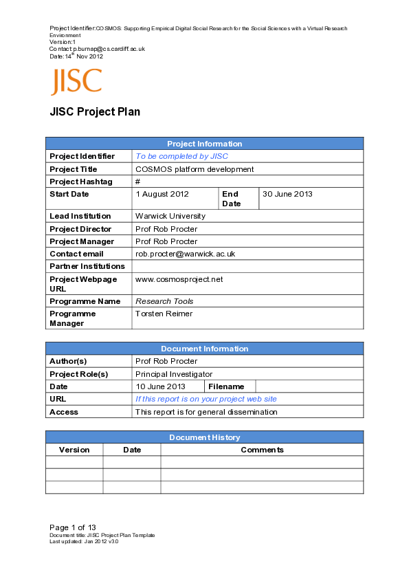 (PDF) COSMOS Revised Project Plan