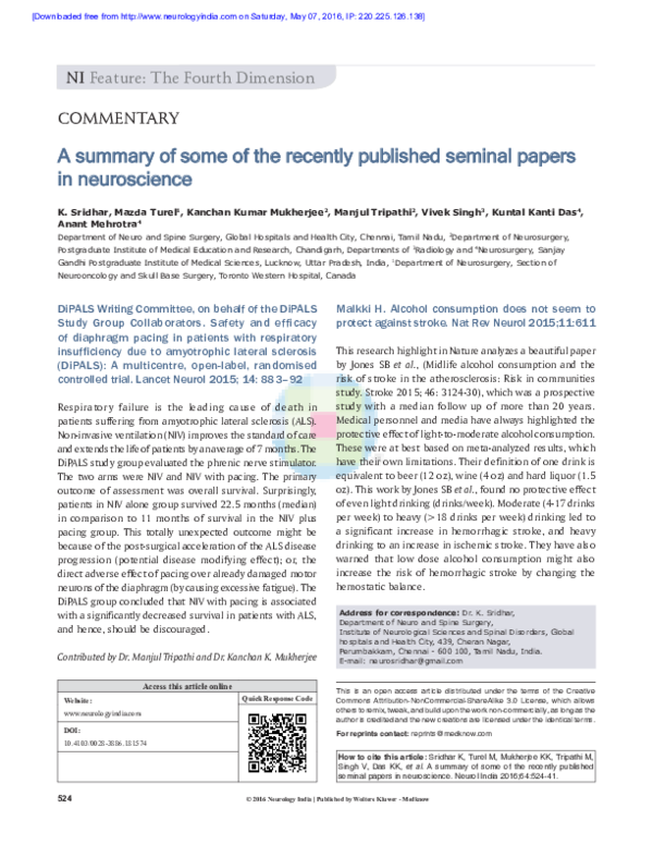 (PDF) A summary of some of the recently-published, seminal papers in ...