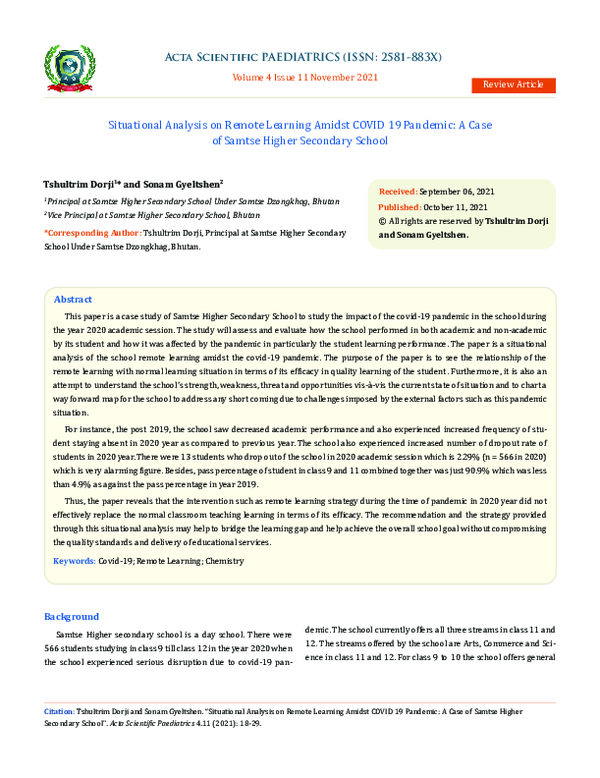 (PDF) Situational Analysis on Remote Learning Amidst COVID 19 Pandemic ...