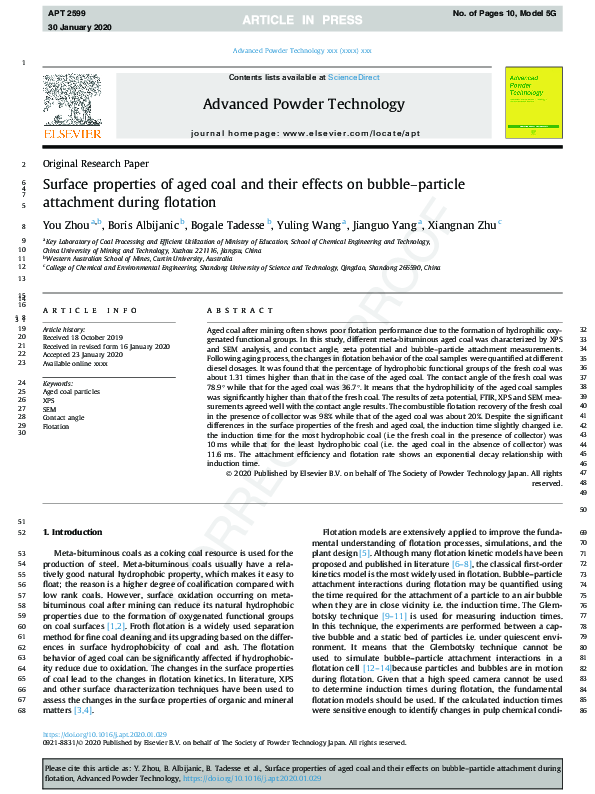 (PDF) Surface properties of aged coal and their effects on bubble–particle attachment during ...