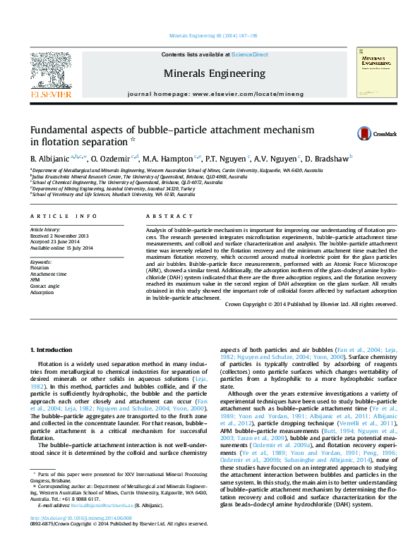 (PDF) Fundamental aspects of bubble–particle attachment mechanism in flotation separation