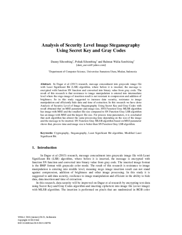 (PDF) Analysis of Security Level Image Steganography Using Secret Key ...