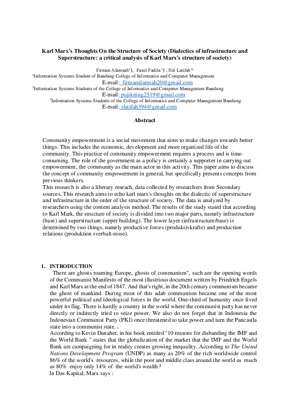 (PDF) Karl Marx's Thoughts On the Structure of Society (Dialectics of ...