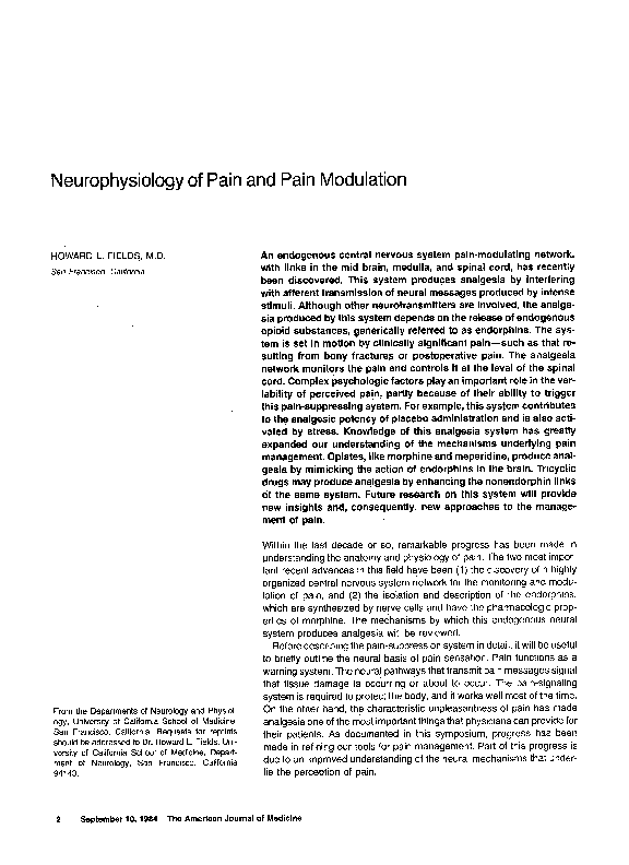 (PDF) Neurophysiology of Pain and Pain Modulation