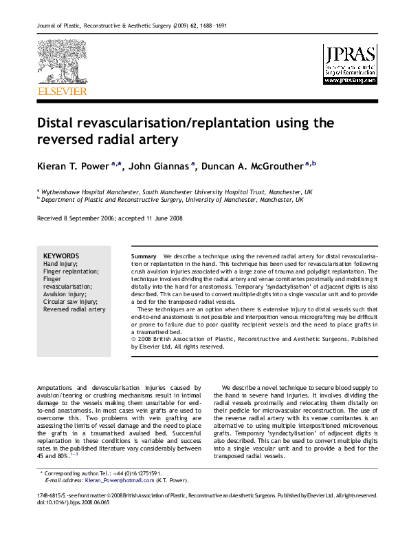 (PDF) Distal revascularisation/replantation using the reversed radial ...