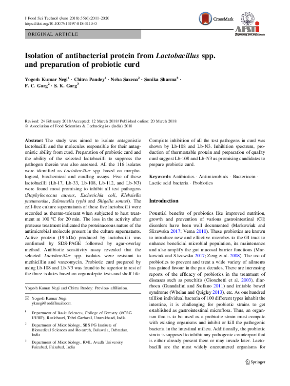 (PDF) {"__content__"=>"Isolation of antibacterial protein from spp. and ...