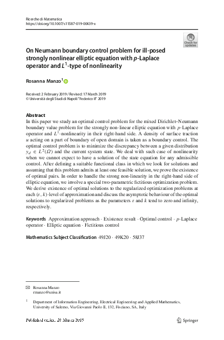 (PDF) On Neumann boundary control problem for ill-posed strongly nonlinear elliptic equation ...