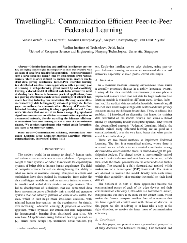 Pdf Travellingfl Communication Efficient Peer To Peer Federated Learning