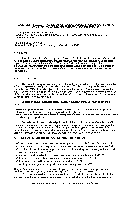 (PDF) Particle Velocity and Temperature Histories in a Plasma Plume: A Comparison of ...