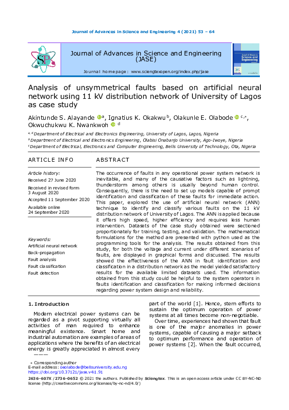 (PDF) Analysis of unsymmetrical faults based on artificial neural ...