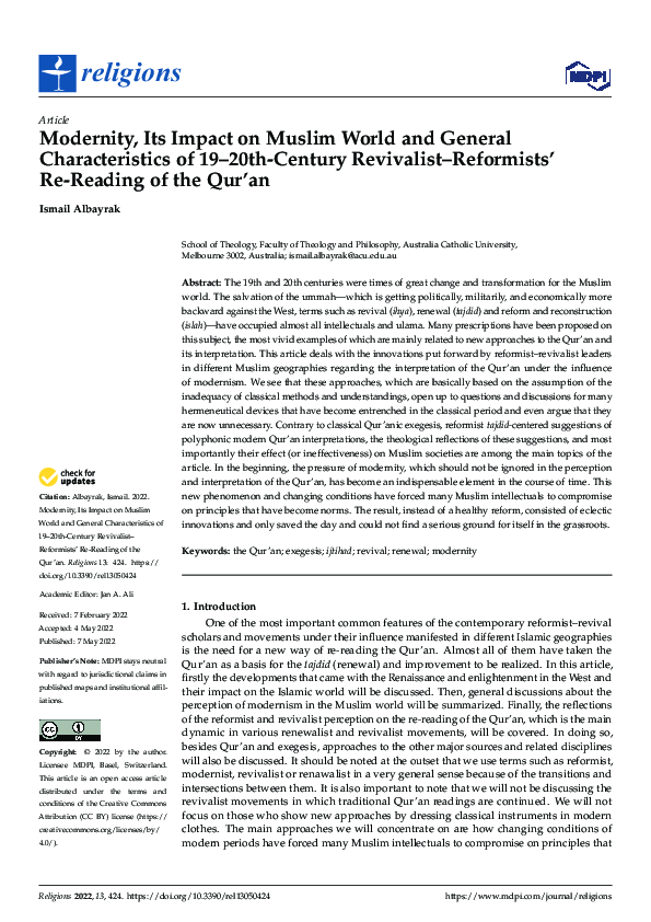 (PDF) Modernity, Its Impact on Muslim World and General Characteristics ...