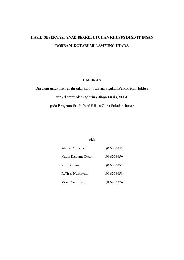 (DOC) LAPORAN HASIL OBSERVASI ABK SDIT INSAN ROBBANI | Nadia kusuma Dewi Nadia kusuma - Academia.edu
