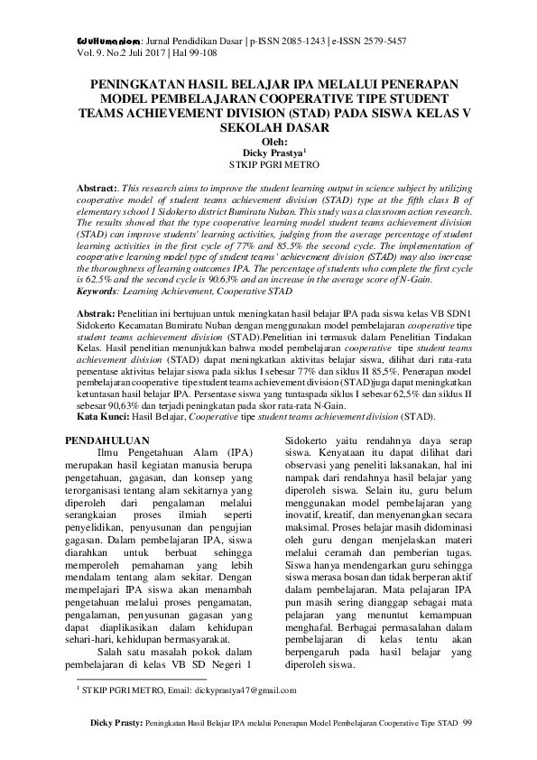 (PDF) Peningkatan Hasil Belajar Ipa Melalui Penerapan Model Pembelajaran Cooperative Tipe ...