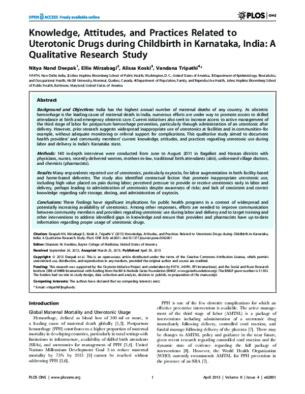 (PDF) Knowledge, Attitudes, and Practices Related to Uterotonic Drugs ...