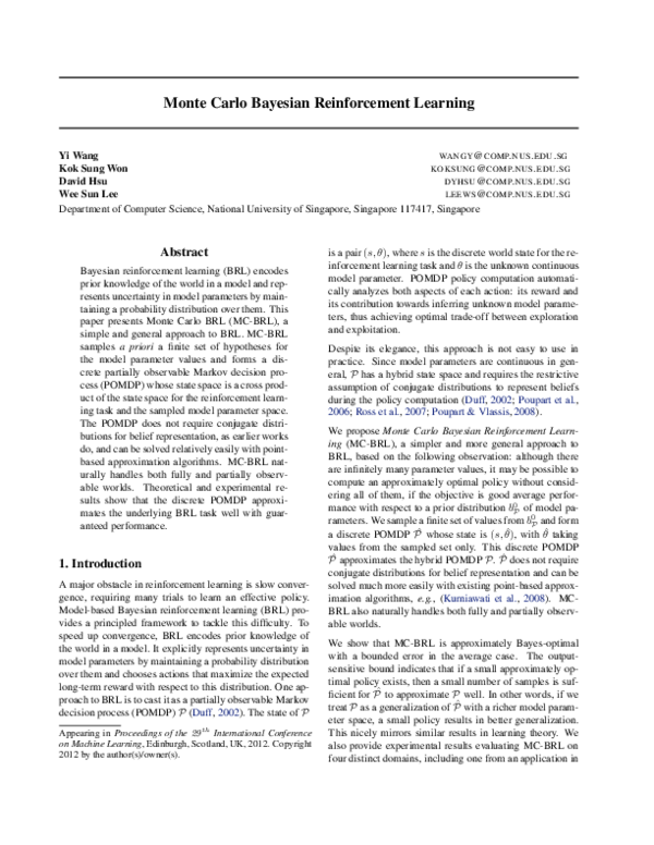 Pdf Monte Carlo Bayesian Reinforcement Learning Kok Sung Won 
