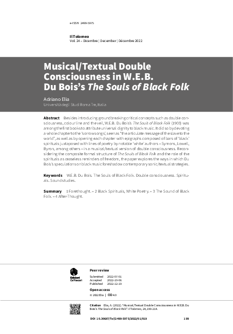 (PDF) Musical/Textual Double Consciousness in W.E.B. Du Bois's The ...
