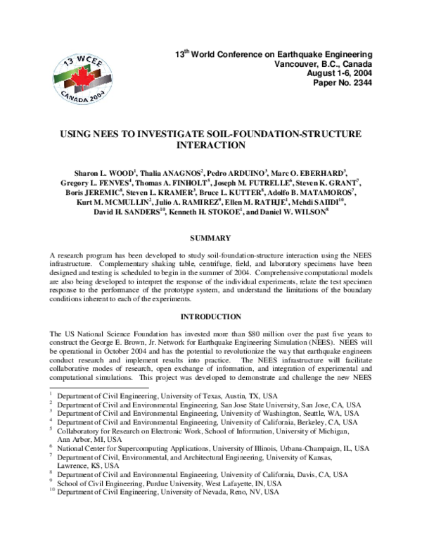 (PDF) Using NEES to Investigate Soil-Foundation-Structure Interaction ...