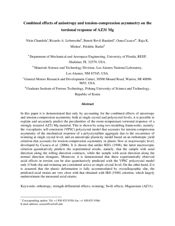 (PDF) Combined effects of anisotropy and tension–compression asymmetry on the torsional response ...