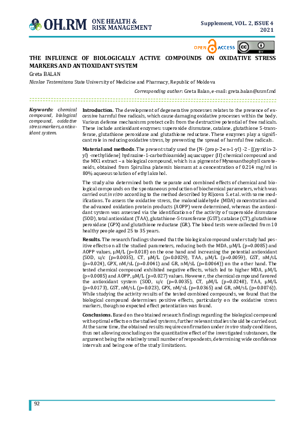 (PDF) The influence of biologically active compounds on oxidative stress markers and antioxidant ...