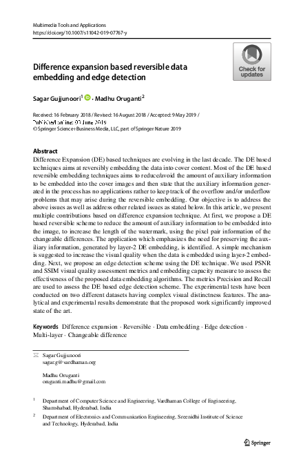 Pdf Difference Expansion Based Reversible Data Embedding And Edge