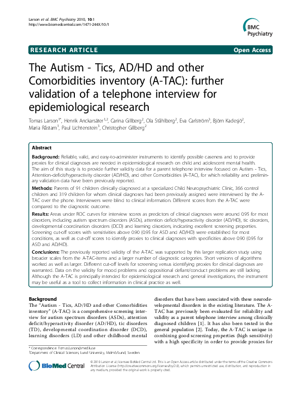 (PDF) The Autism - Tics, AD/HD and other Comorbidities inventory (A-TAC ...