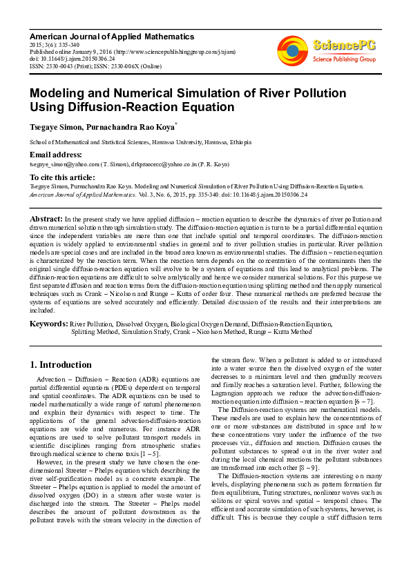 (PDF) Modeling and Numerical Simulation of River Pollution Using ...