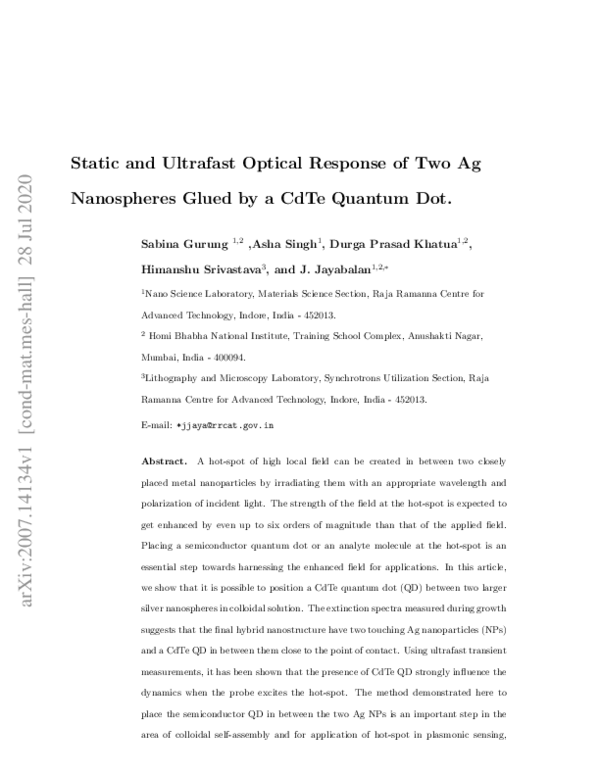 (PDF) Static and Ultrafast Optical Response of Two Metal Nanoparticles Glued with a ...