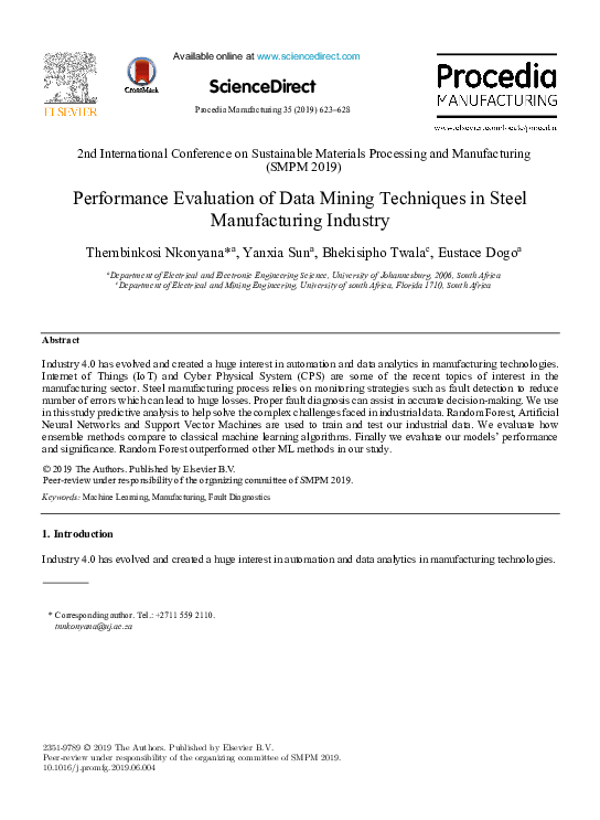 (PDF) Performance Evaluation of Data Mining Techniques in Steel Manufacturing Industry