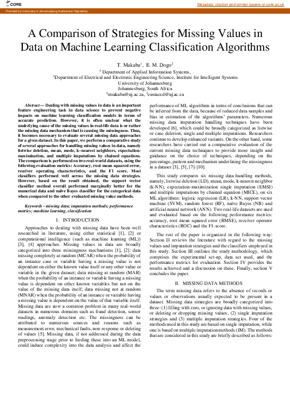 Pdf A Comparison Of Strategies For Missing Values In Data On Machine
