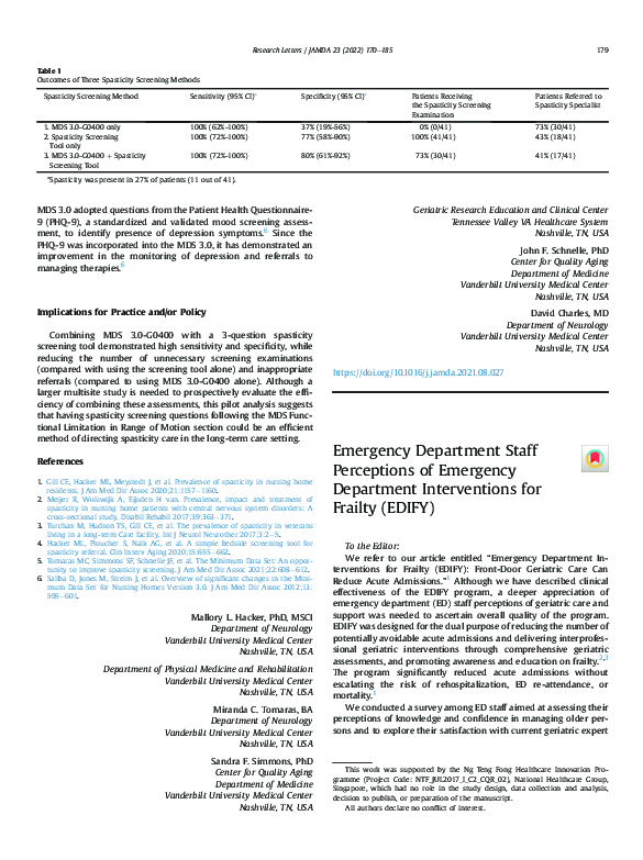 (PDF) Emergency Department Staff Perceptions of Emergency Department Interventions for Frailty ...