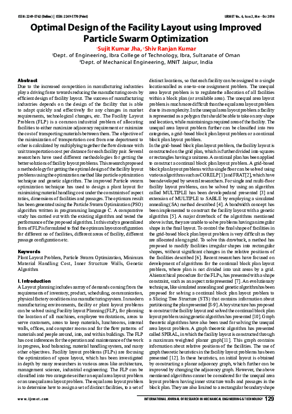 (PDF) Optimal Design of the Facility Layout using Improved Particle Swarm Optimization