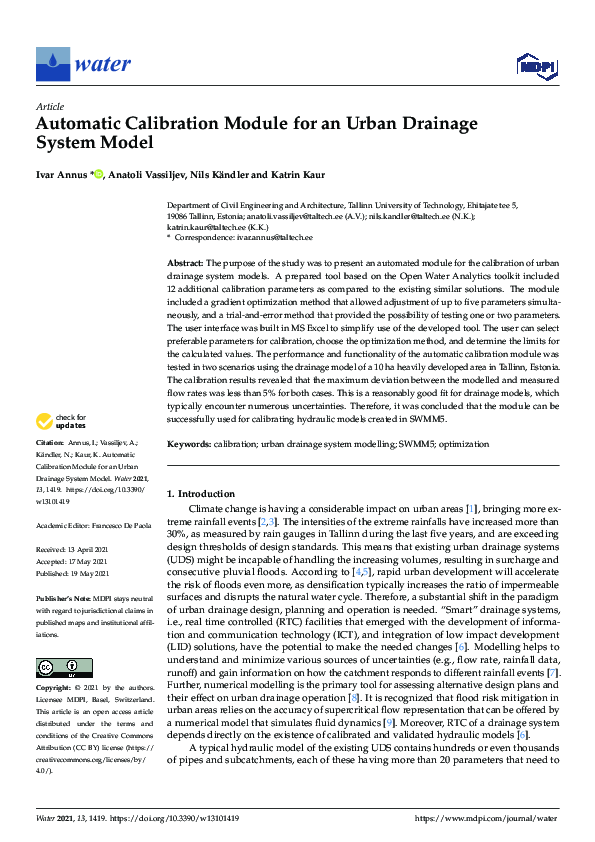 (PDF) Automatic Calibration Module for an Urban Drainage System Model