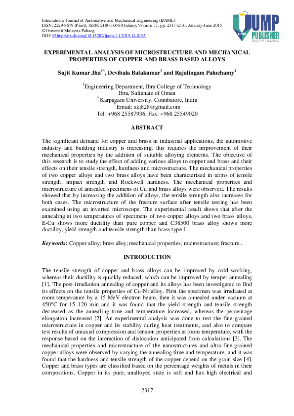(PDF) Experimental Analysis of Microstructure and Mechanical Properties of Copper and Brass ...