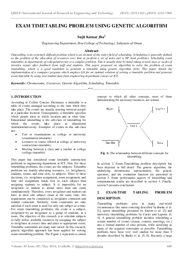 Pdf Exam Timetabling Problem Using Genetic Algorithm