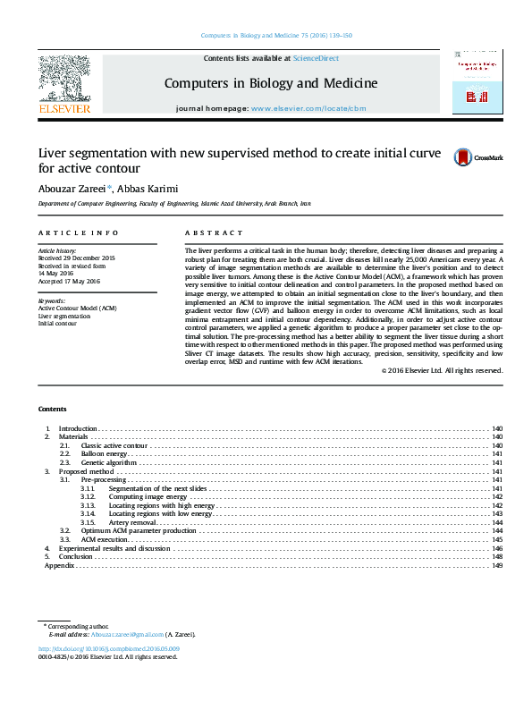 Pdf Liver Segmentation With New Supervised Method To Create Initial Curve For Active Contour
