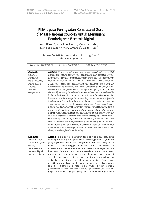 (PDF) PKM Upaya Peningkatan Kompetensi Guru di Masa Pandemik Covid-19 Untuk Menunjang ...