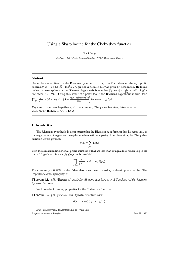 (PDF) Using a Sharp bound for the Chebyshev function